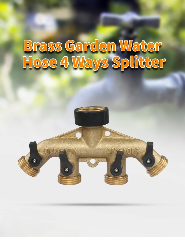 SPS 3/4" Water Hose 4 Ways Splitter Brass Hose Valve Faucet Connector