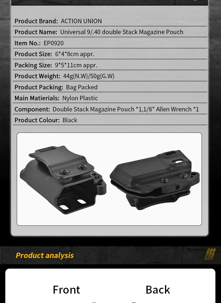 9mm .40 Tactical Double Stack Magazine Holster Universal IWB OWB Mag ...