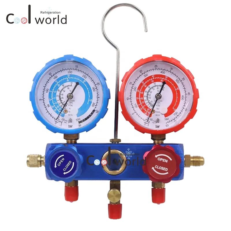 COOLWORLD Manifold Gauge Set - Precision for R134A, R22, R404A, R407C