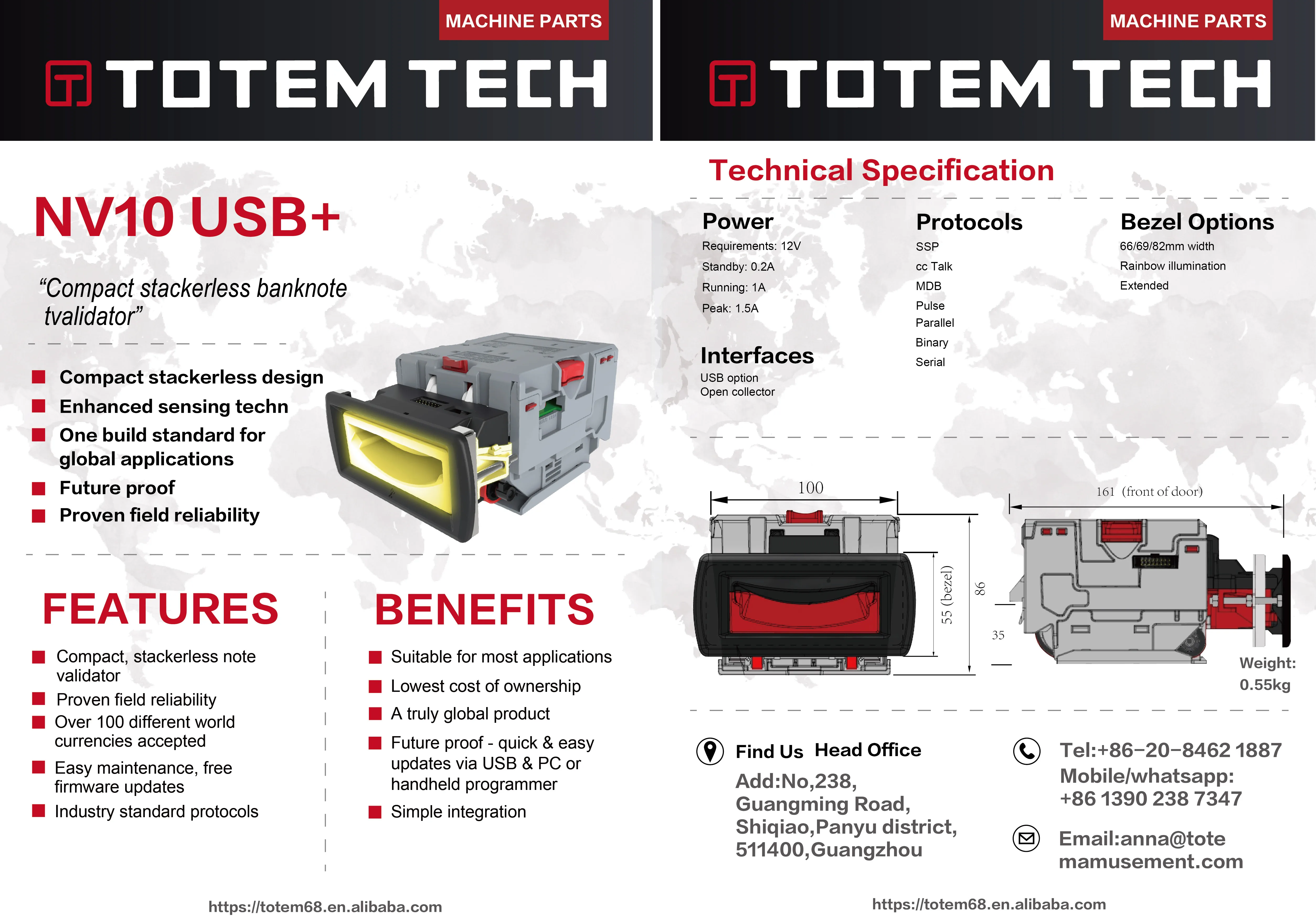 Totem ITL NV10 USB Banknotes Validator for Vending Machines