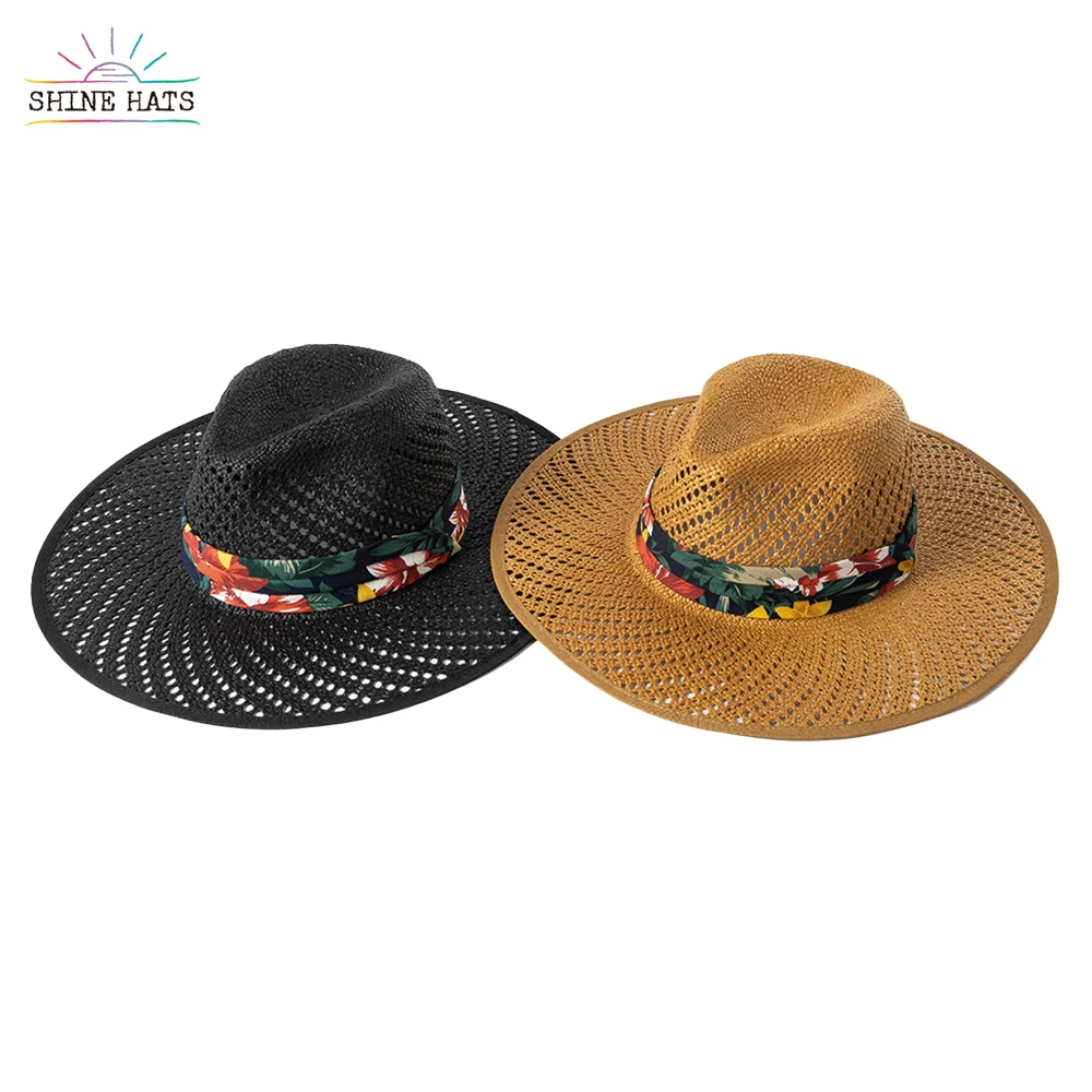 2022 Shine Hats Hollow Papyrus Tropical Style Wide Brim Straw Hat ...