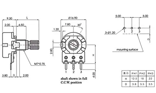 1K Potentiometer Variable Resistors 3 Terminals Volume Control ...