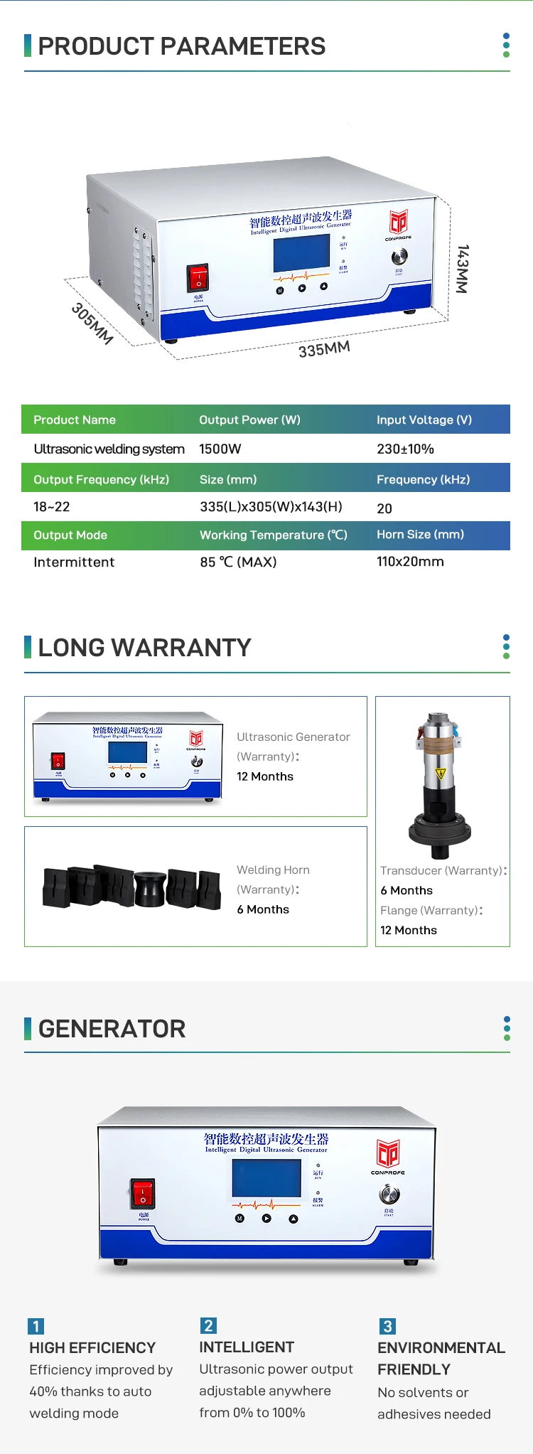 Conprofe High Frequency Ultrasonic Generator for Earloop Welding