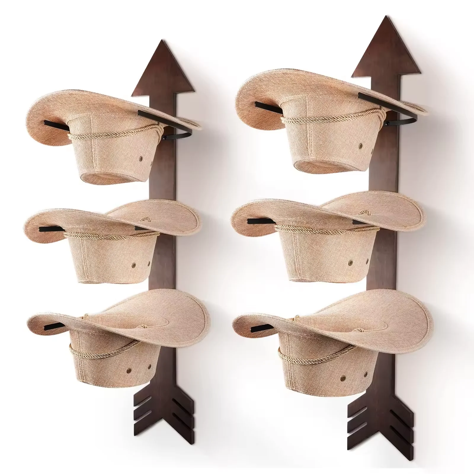 Cowboy Hat Organizer Rack 6 Pieces Western Decor Rustic Wood Arrow Hat ...