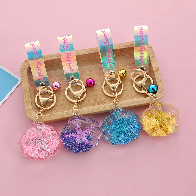 Cute Kawaii Liquid Boba Seashell Keychain Glittering Starfish Floating ...