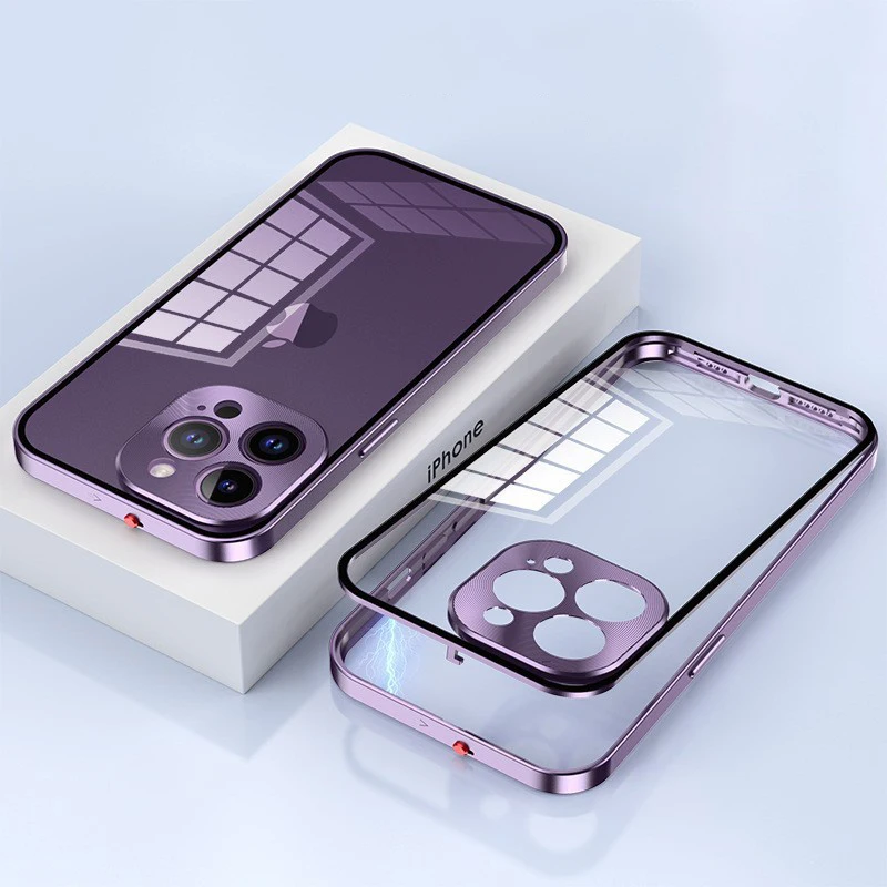 Metal Frame 360 Full Coverage Magnetic Double Side Tempered Glass Phone ...
