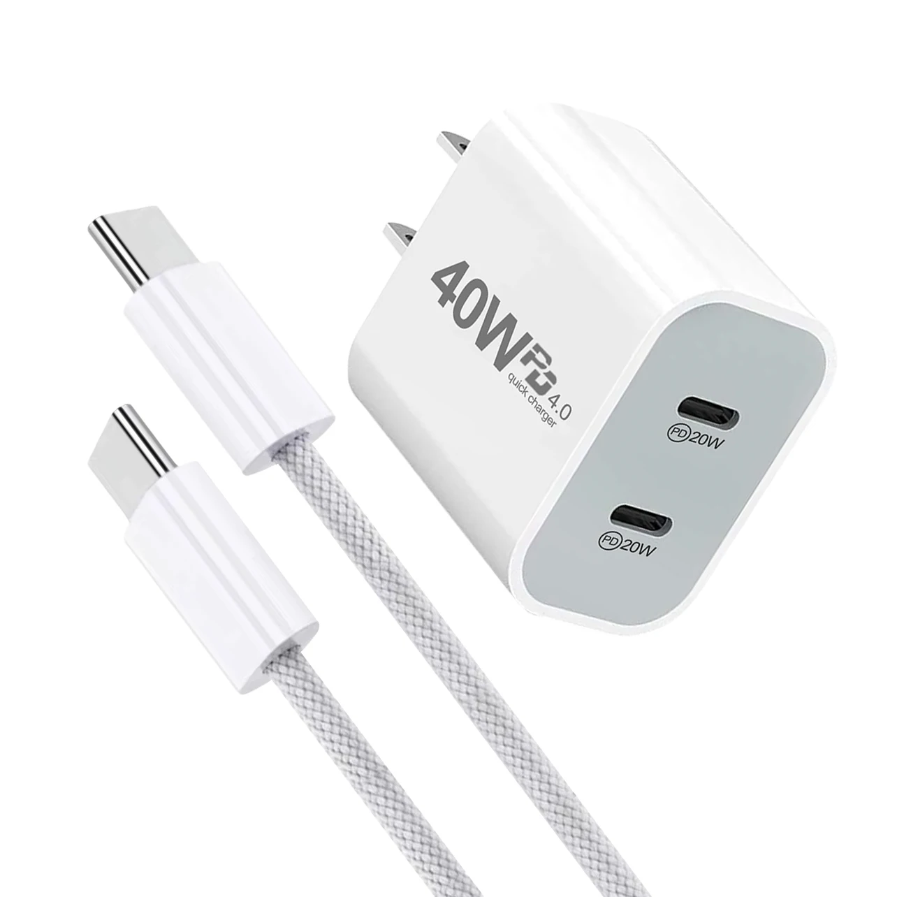40W Dual Port USB C Wall Charger - Fast Charging for Iphone & Samsung