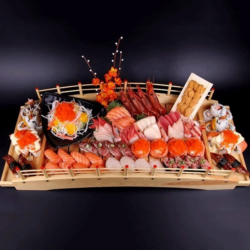 Wooden Arch Bridge Plates Bamboo Sushi Boat Wood Sushi Boats Serving ...