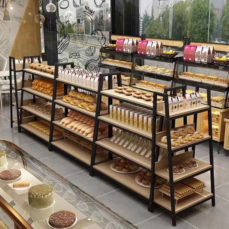 Bread Display Rack Gondola Shelving Retail Wooden Shelf Supermarket ...
