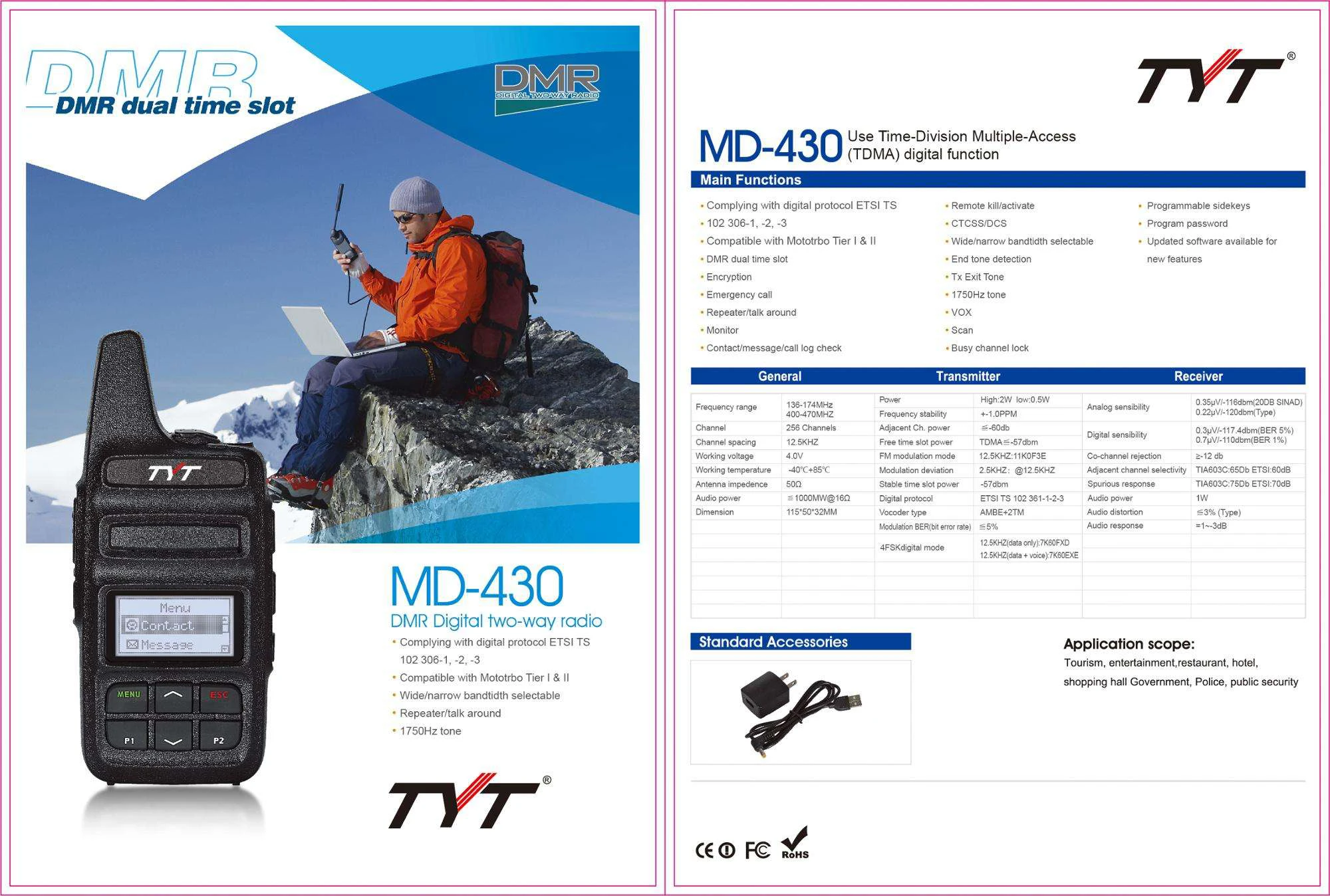 TYT MD-430 Portable Radio UHF Handheld Two-Way with Built-In Antenna ...