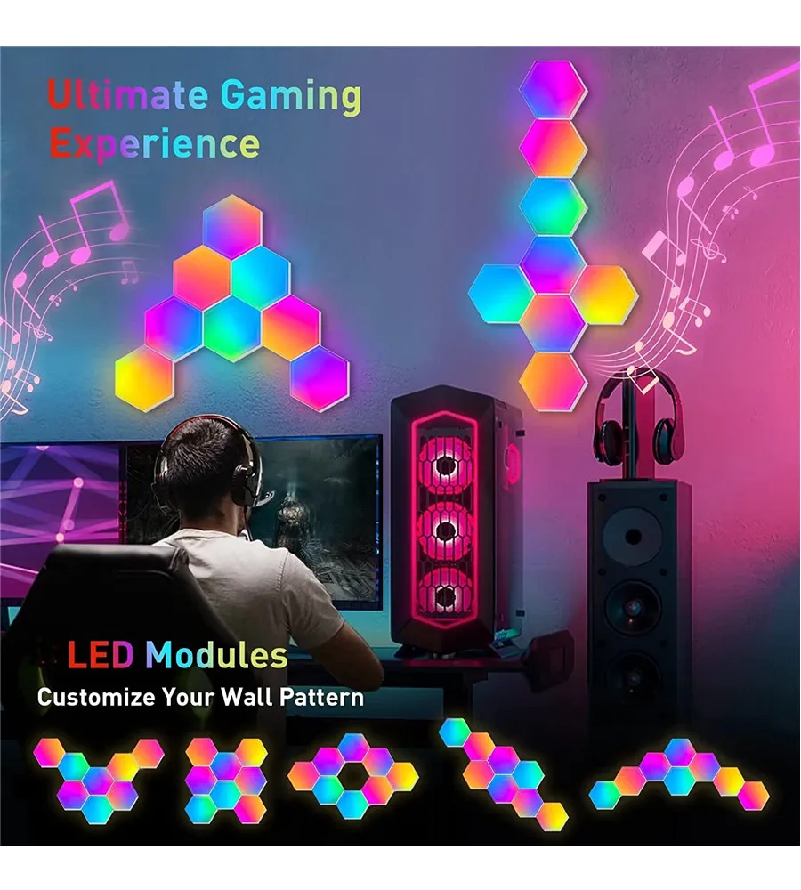 Music Sync Wall Mounted Honeycomb Quantum Light Smart Remote App ...