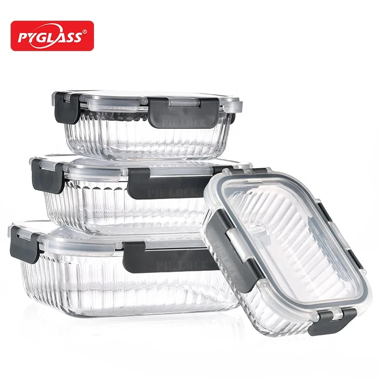 Vertical Stripe Glass Storage Container with Lid,High Borosilicate ...