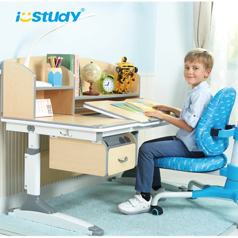 Ergonomic height adjustable wood kids reading and writing study desk