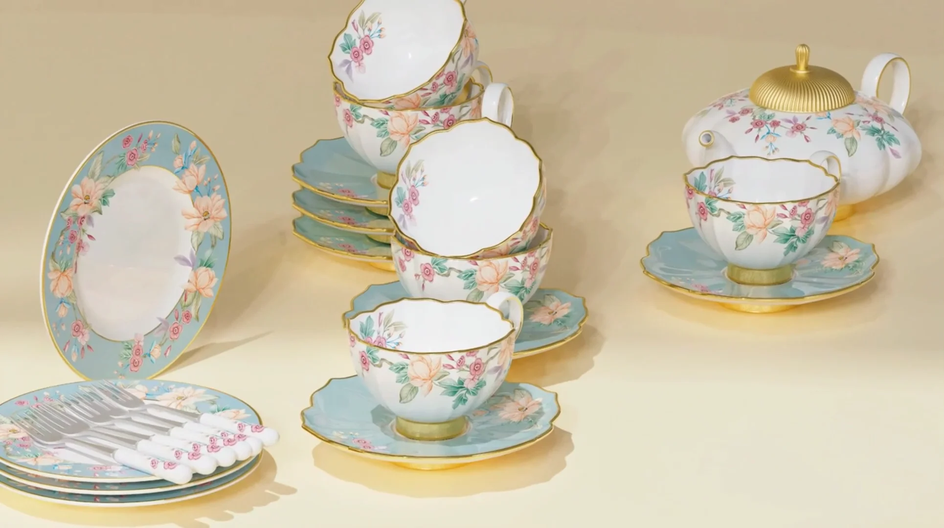 Auratic Elegant Gold Flower Plates Sets Dinnerware Ceramic Plate And ...