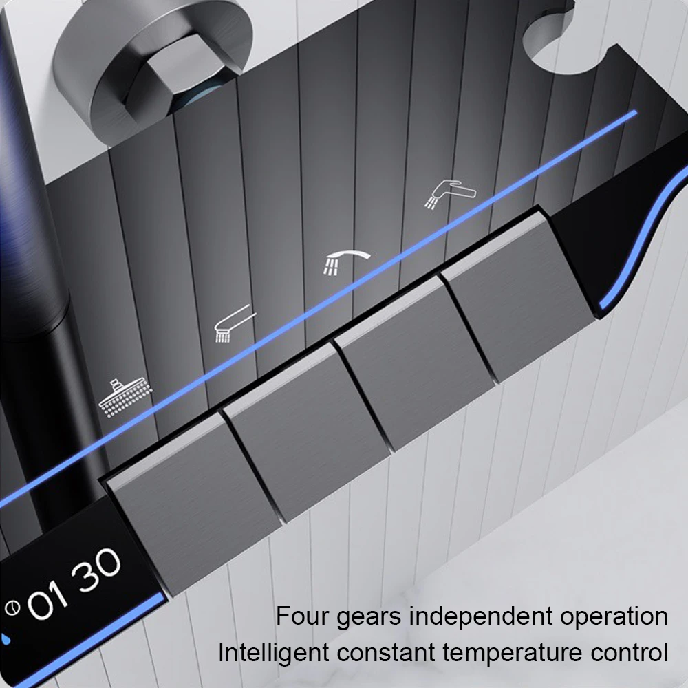 Led Exposed Thermostatic Piano Shower Digital Display Gun Grey Bathroom ...