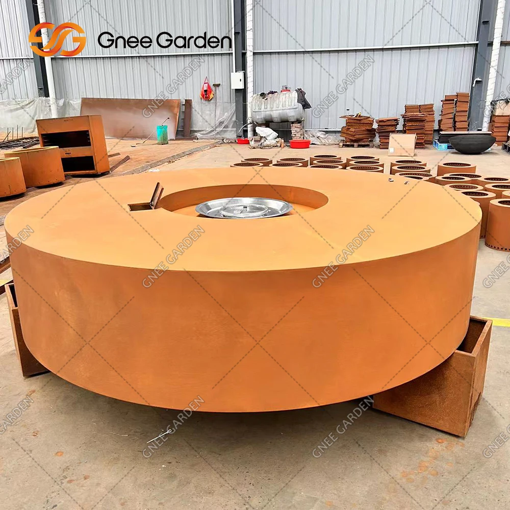 Corten Steel Fire Pit Gas Burning Fire Pit Tabletop Garden Outdoor Fire ...