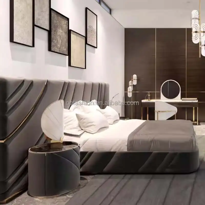 OE-FASHION Master Bedroom Luxury Wooden Upholstered Bed Frame Queen ...