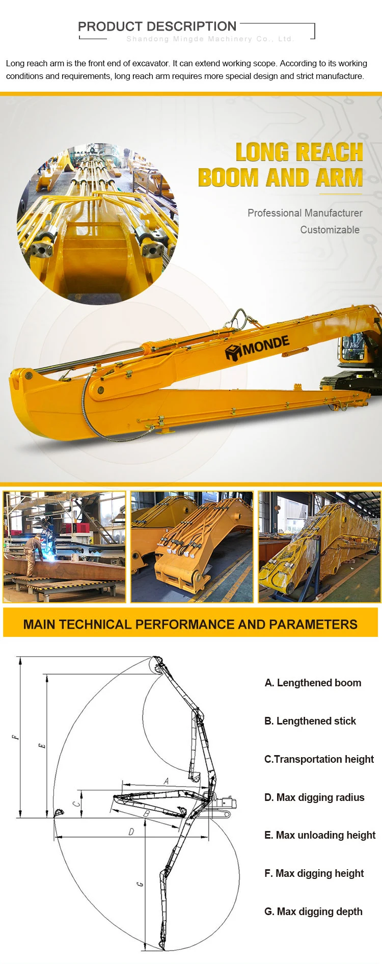 MONDE Long Reach Booms 15-18M for Excavator| Alibaba.com