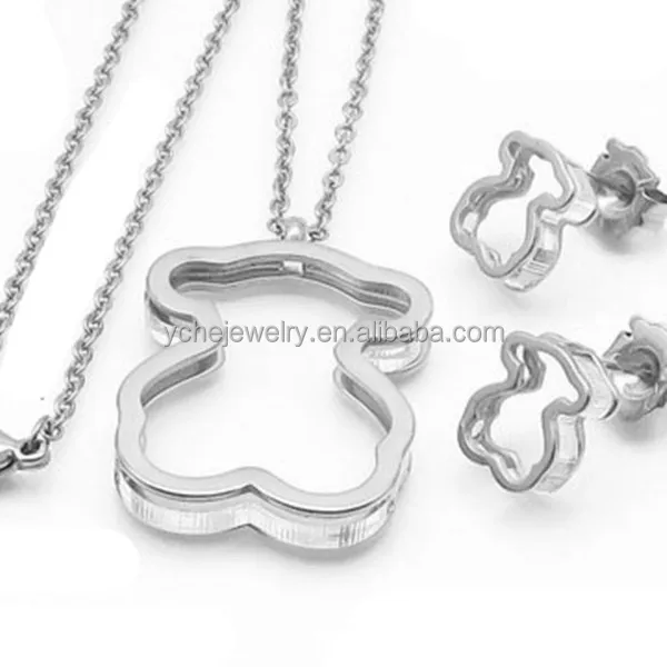 Spain Bear Necklace Earring Set Women Stainless Steel Glass Set Jewelry Joyeria Spain Bear Logo ...