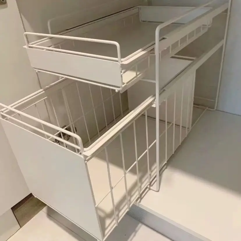 Kitchen Under Sink Storage Rack Floor-standing Retractable Cabinet Pull ...