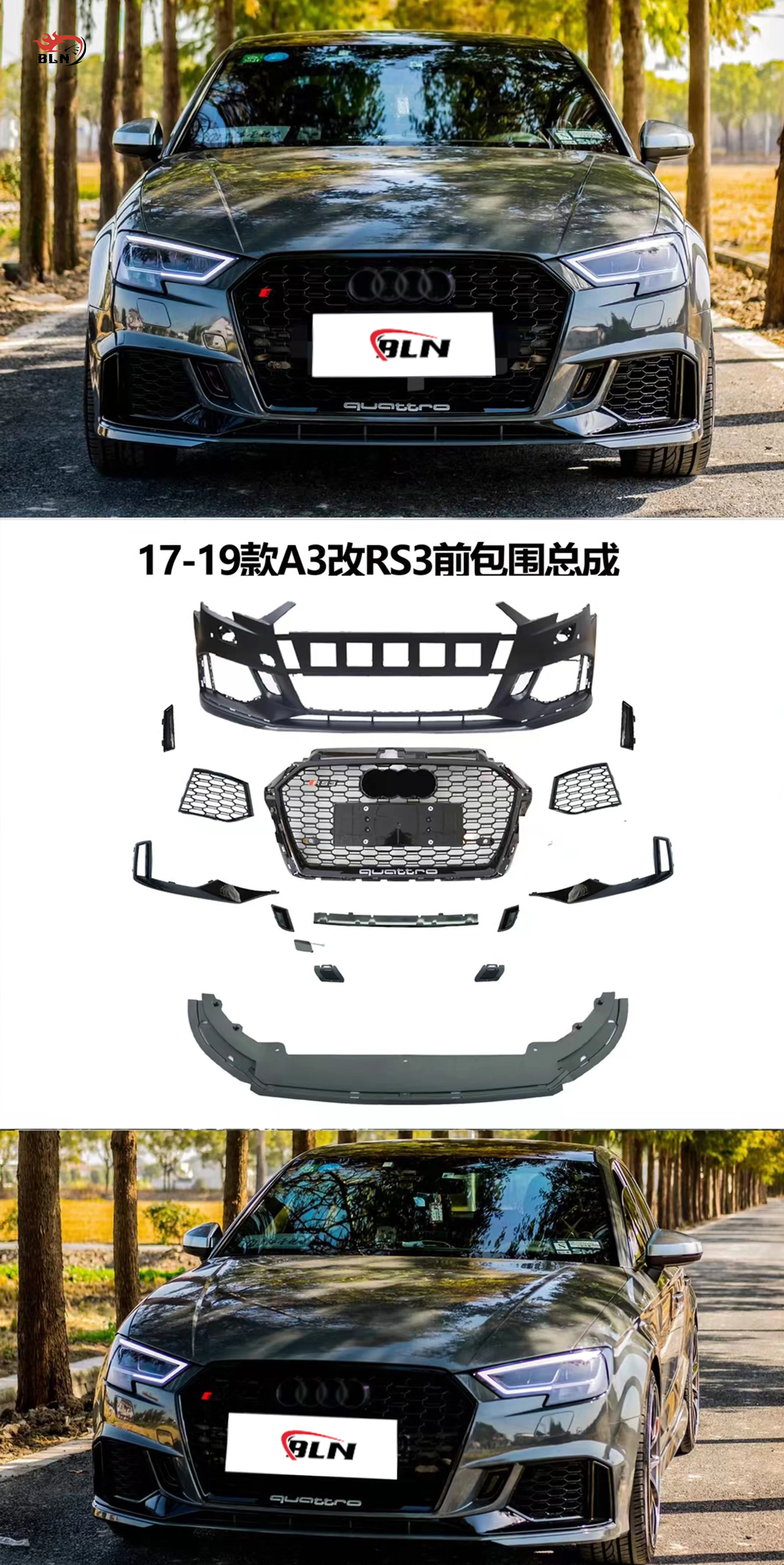 Rs3 Style Body Kit Include Bumper Grille Suit For Audi A3 2017 2018 ...