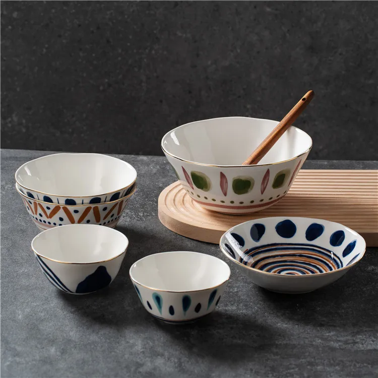 Korean Hand Painted Luxury Gold Rim Kitchen Dinnerware Serving ...