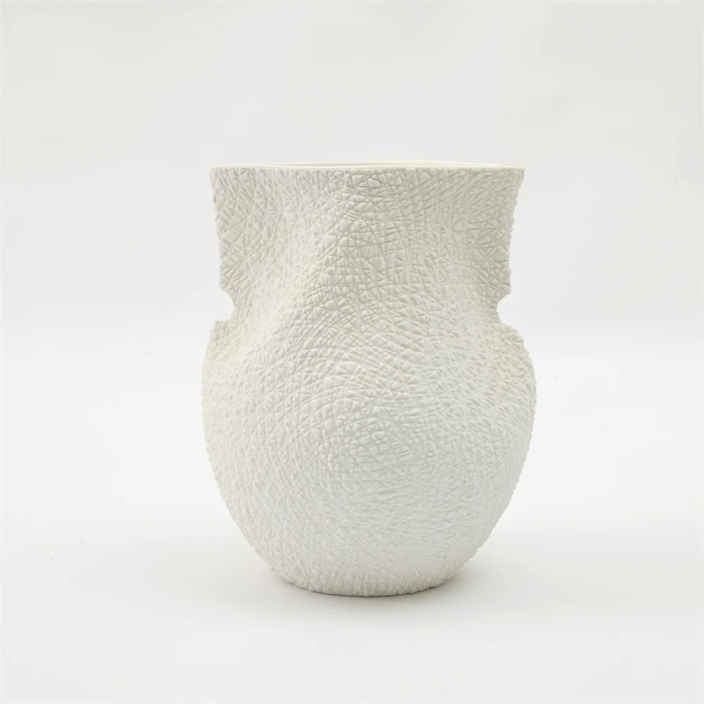 New Design Frosted White Ribbon Texture Vase Classic Shape Ceramic Vase ...