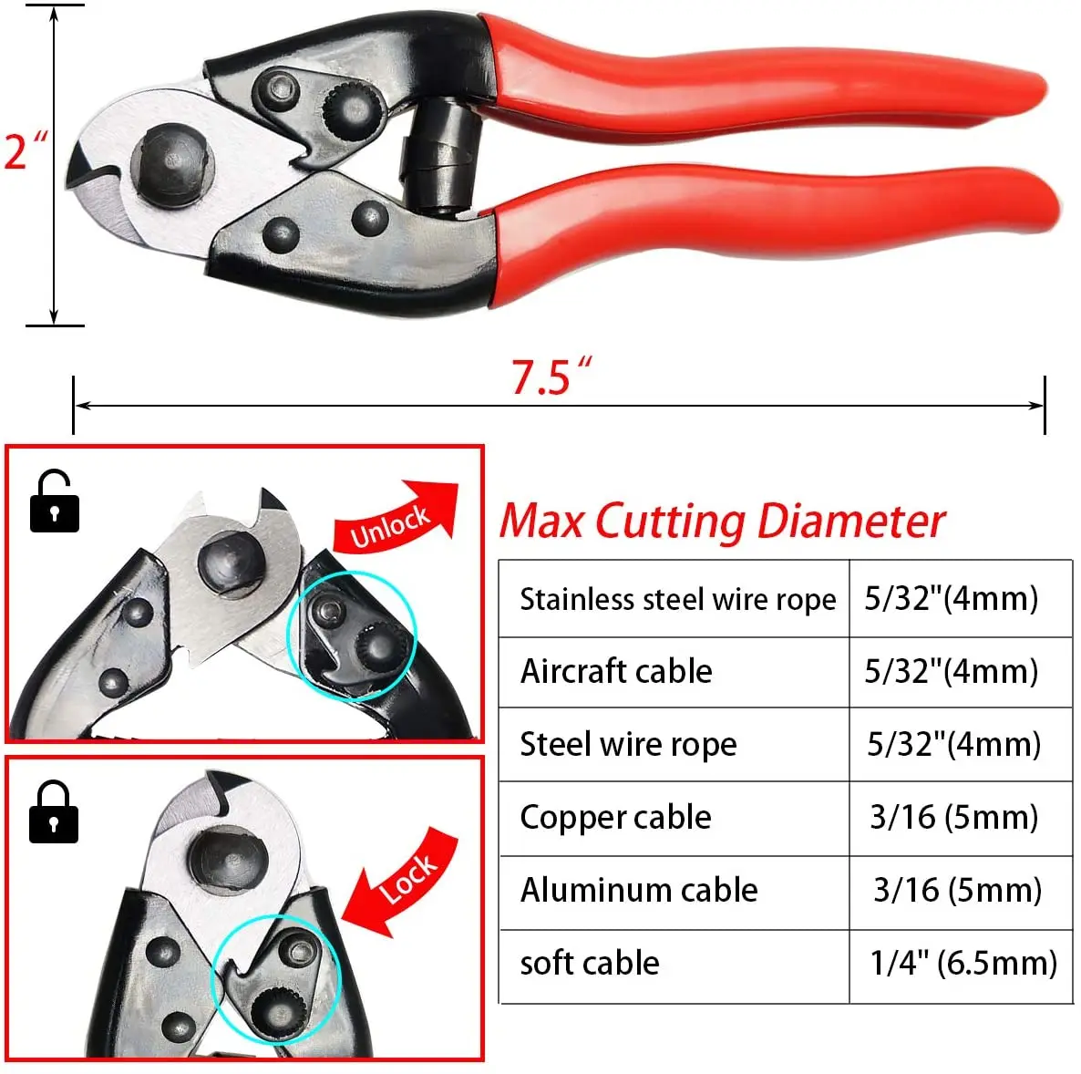 Cable Cutter Wire Rope Heavy Duty Stainless Steel Aircraft for Deck ...