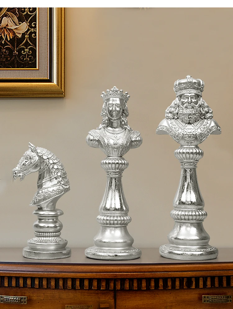 Chess Sculpture with Knight Queen and King - Resin Figurines