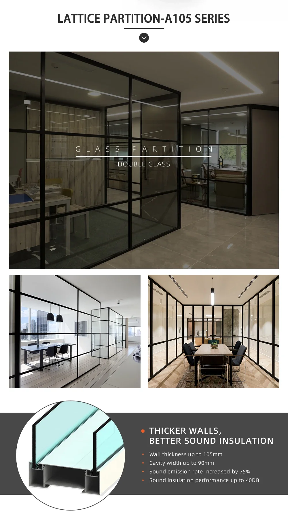 Full View Office Wall Interior Partitions Room Partitions Double Layer Glass Without Aluminum ...