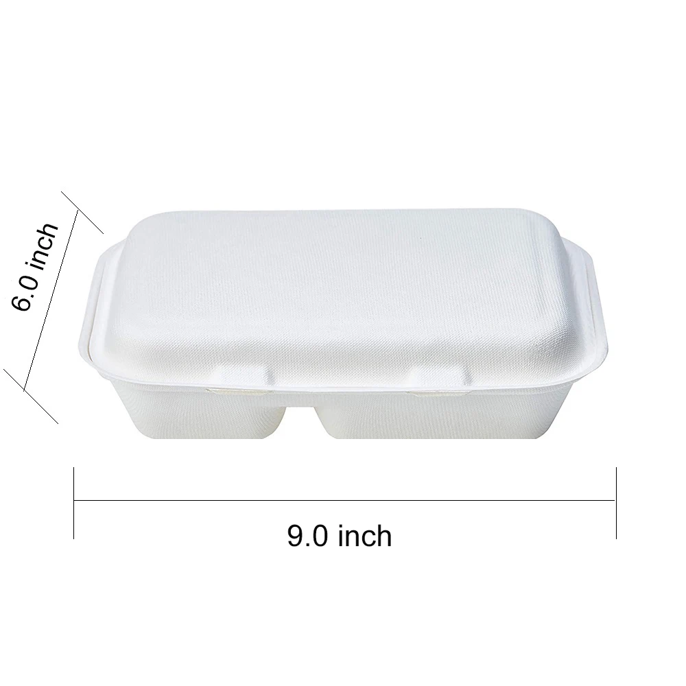 Sugarcane Bagasse 2 Compartment Bento Box Disposable Biodegradable Pulp ...