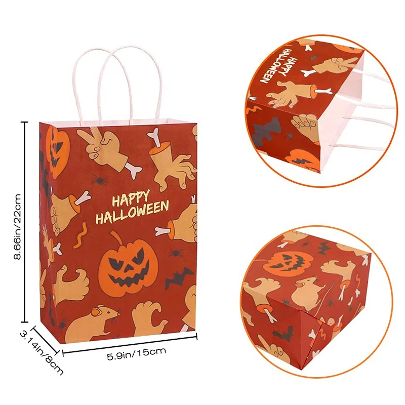 21x15x8cm Halloween Paper Bags Ghost Pumpkin Orange Biscuit Candy Gift ...