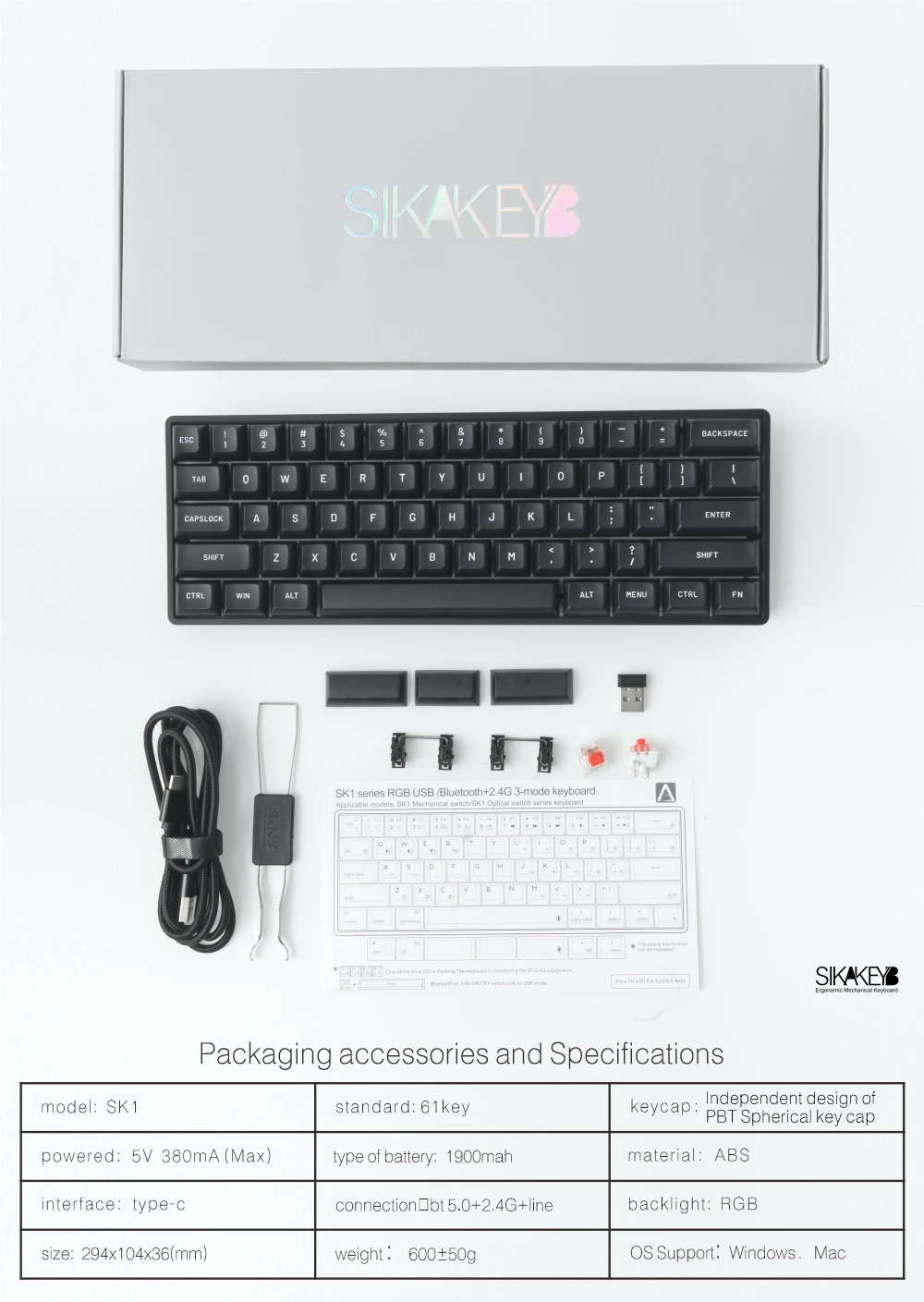 Sikakeyb Sk1 2.4g Wireless Mechanical Keyboard For Laptop Mac Desktop ...