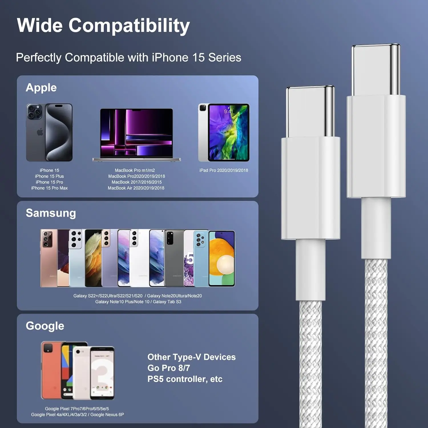 1m 2m 60w Braided Charger Cable Type C To Type C For Iphone 15 60w Fast Charging Data Cable For ...