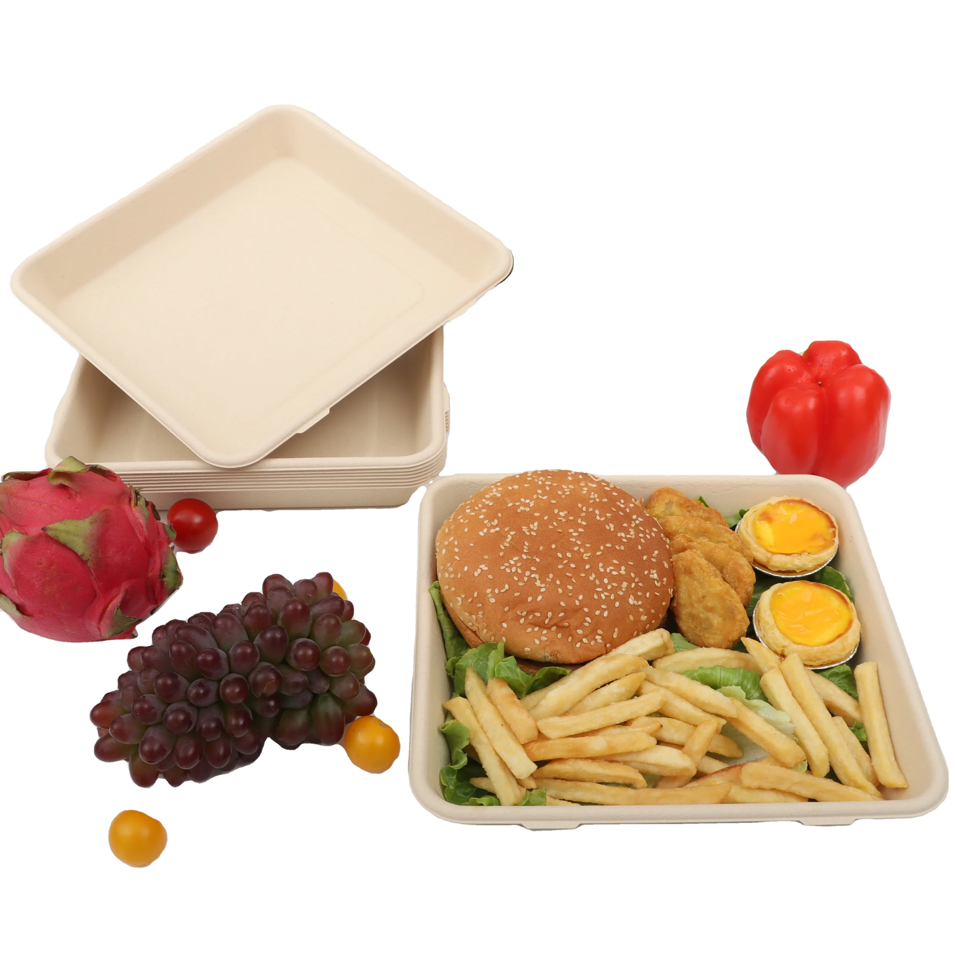 Factory Custom Disposable Bamboo Pulp Trays Take Away Food Container ...