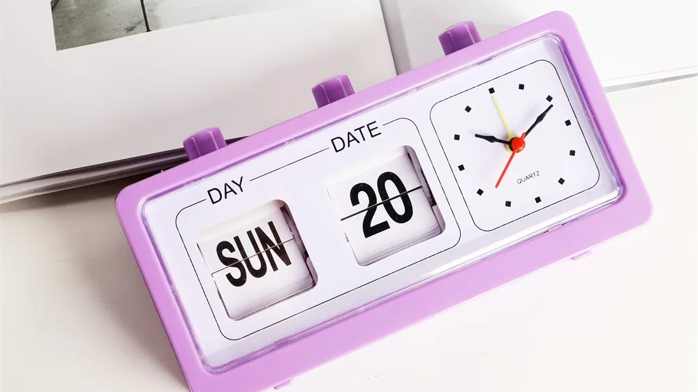 Custom Colors Bedside Table Office Desk Page Turning Clock With Week ...