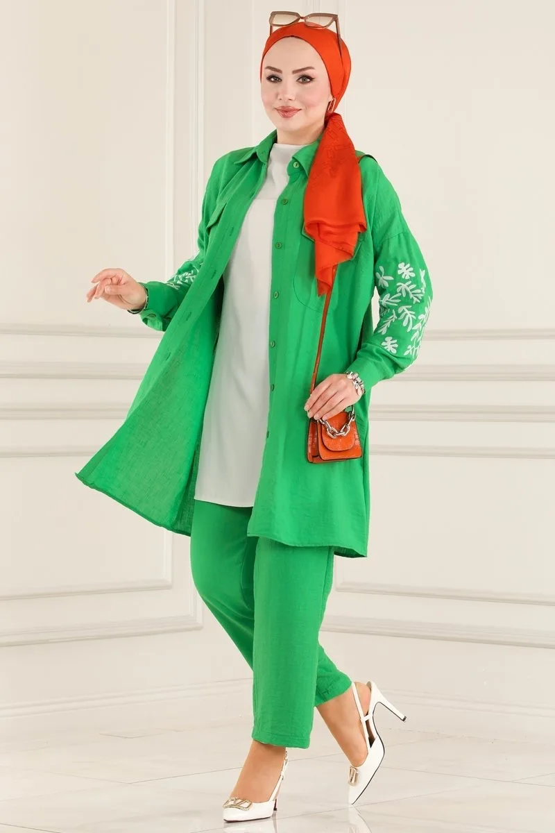D0054 Turkey Modest Style Elegant Embroidery Solid Shirt Pants Set ...