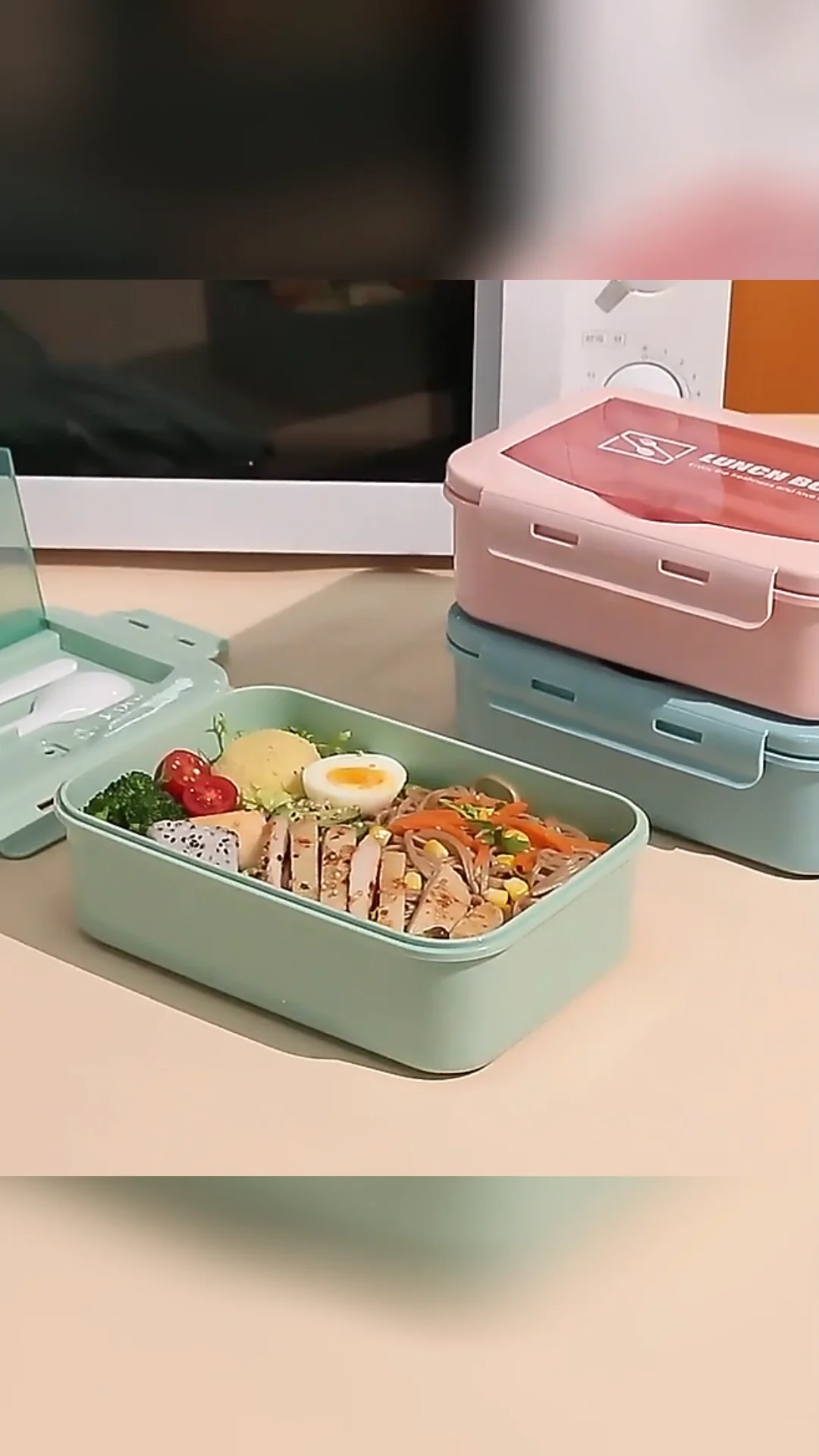 3 Compartments Reusable Pp Plastic 1400ml Bento Box For Kids School ...
