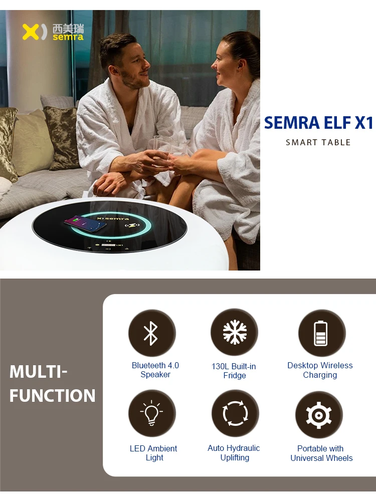 Ac Power Electric Liftup Mini Smart Fridge Coffee Tables Round Modern ...