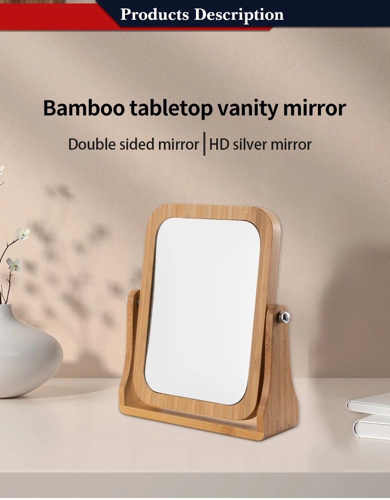 Custom Double Sided Standing Table Mirror Desktop Bamboo 2x 3x ...