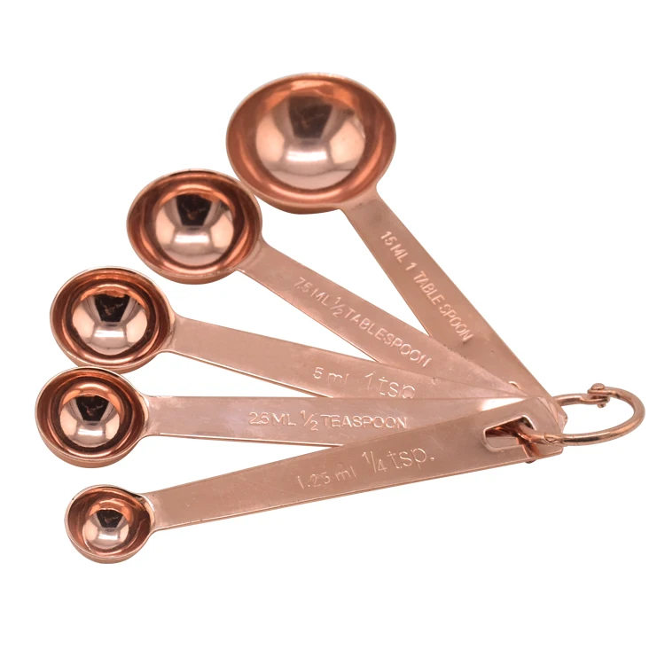 Copper Plating 5 Pcs Measure Spoon Set Gold Metal Kitchen Measuring ...