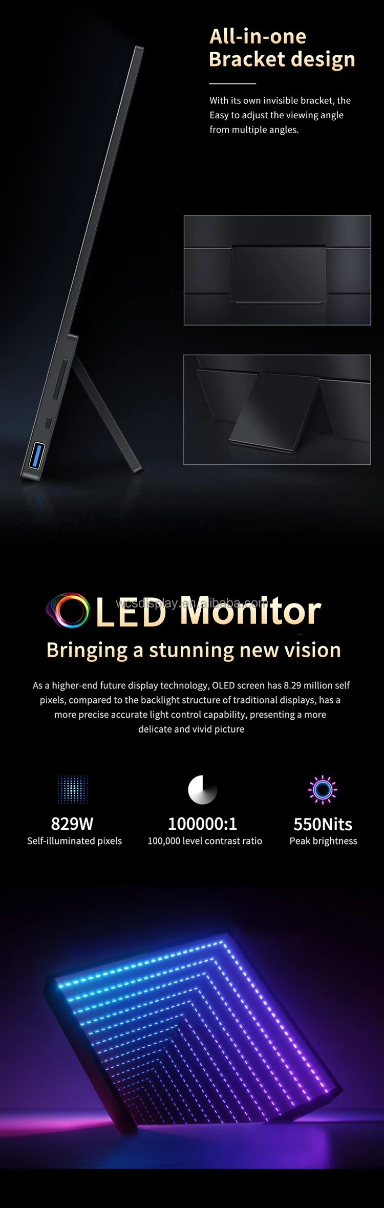 13.3 Inch 4K OLED Touch Screen Portable Monitor - Anti-Blue Light for ...