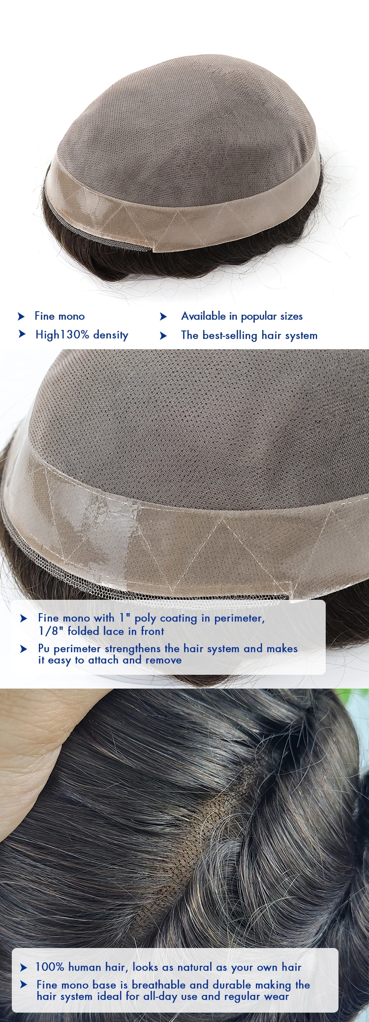 Fine Mono Men Toupee - Indian Human Hair Patch System