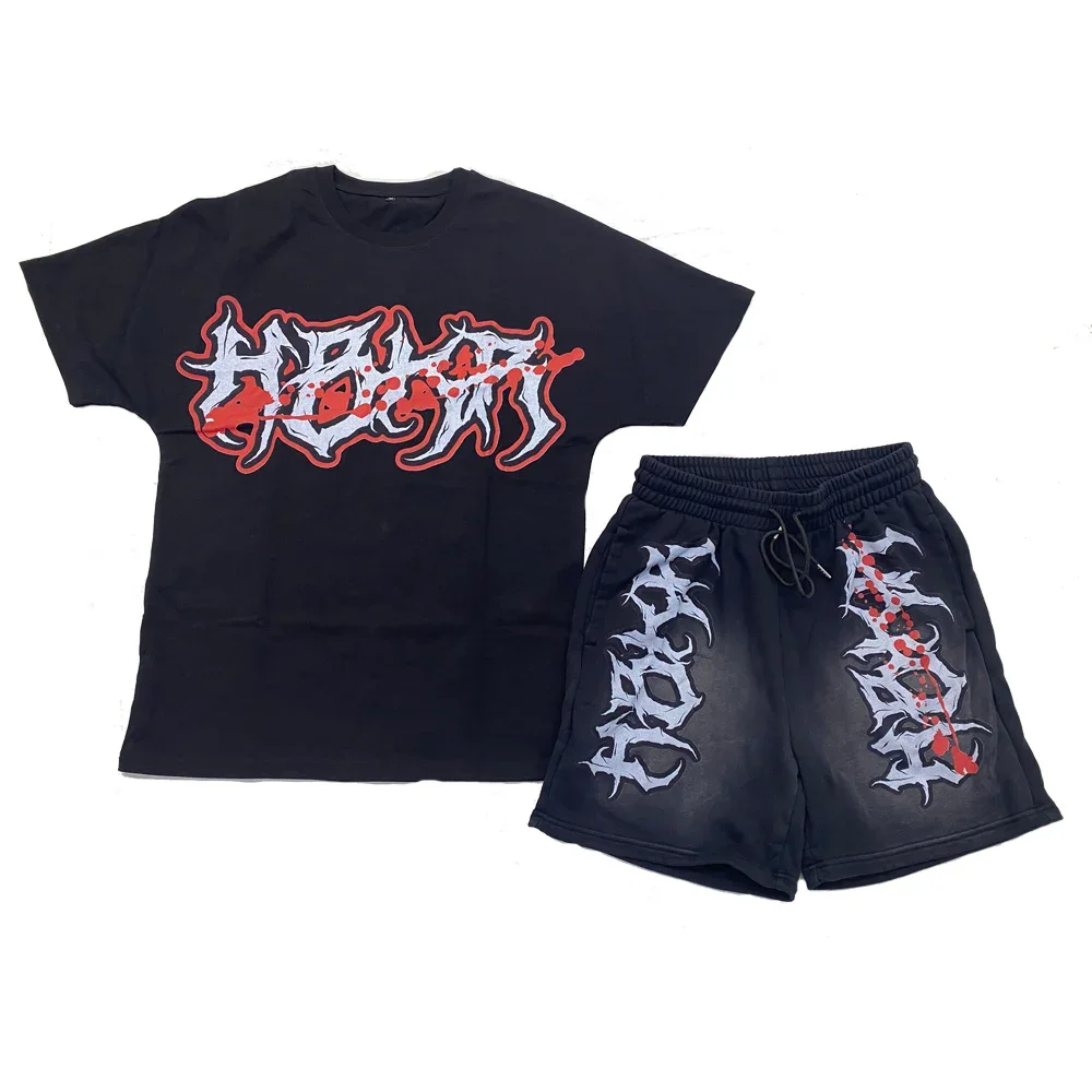 New Summer Custom Logos Men Shirts Shorts Sets 2 Pieces Embroidery ...