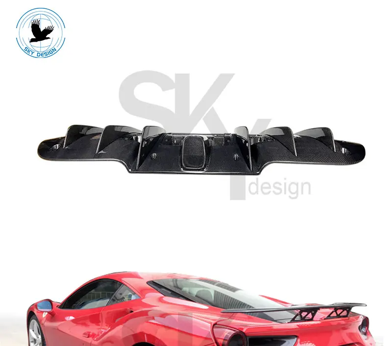 Sky Design Carbon Fiber Rear Diffuser For Ferrari 488 Gtb Spyder Dry ...