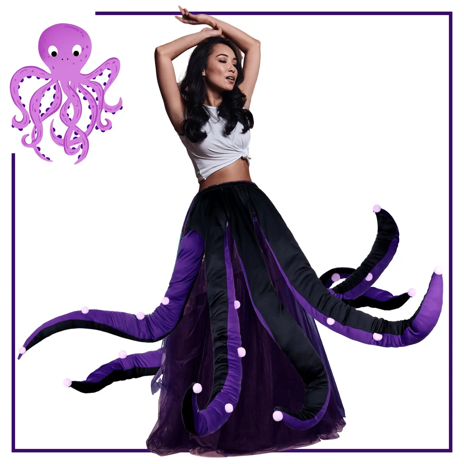Women’s Octopus Costume - Black Purple Dress with Tentacles