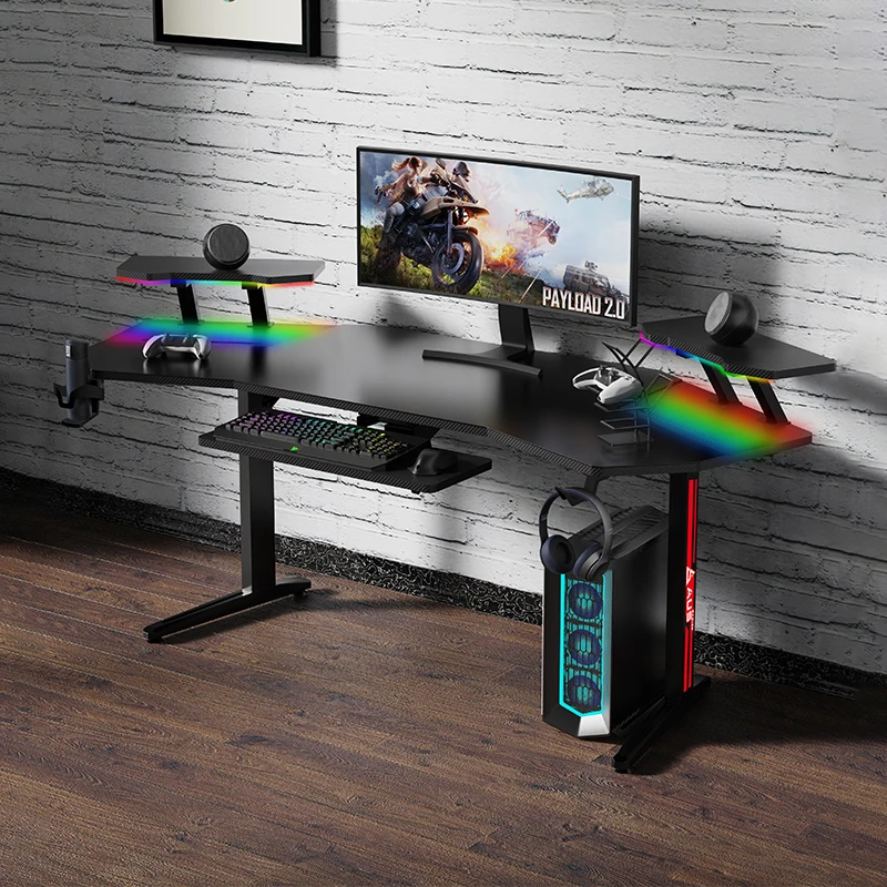 Wholesale RGB Wing-Shaped Studio Desk With W Keyboard Tray Monitor ...