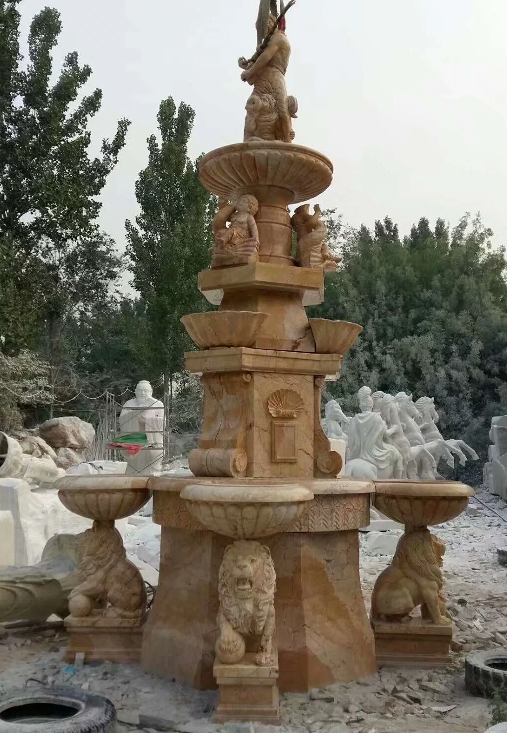Pink Marble Stone 3 Tier Large Lion Head Statue Water Fountain| Alibaba.com