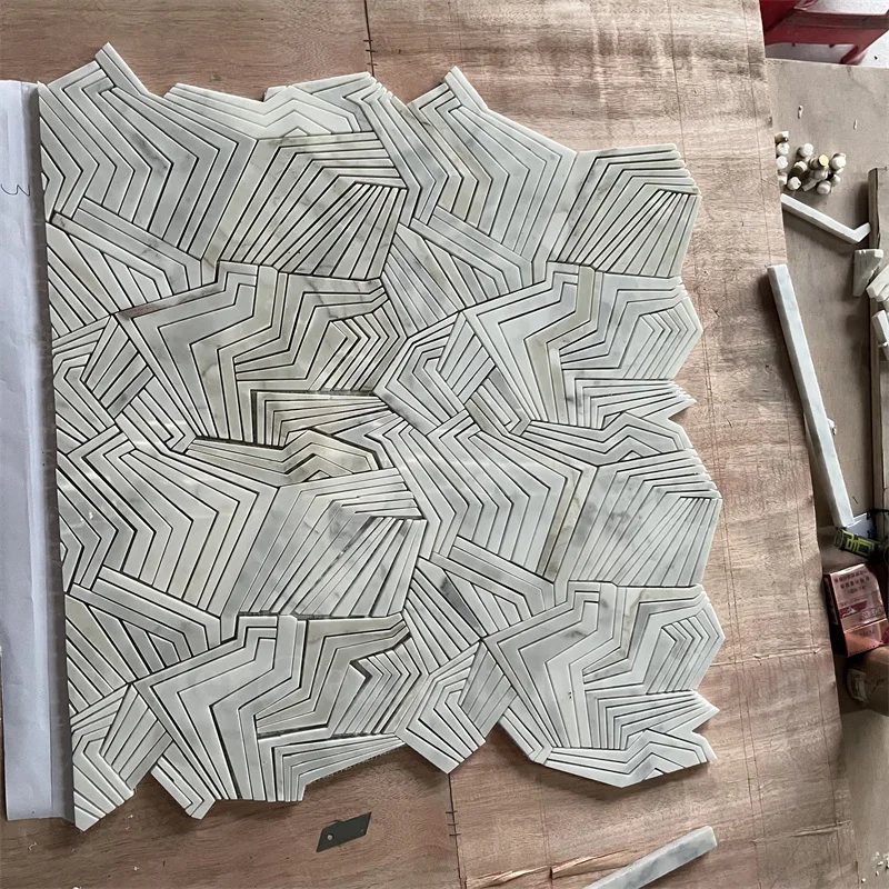 Calacatta Gold Marble Mosaic Luxury Stone Tile Water Jet Pattern - Buy ...