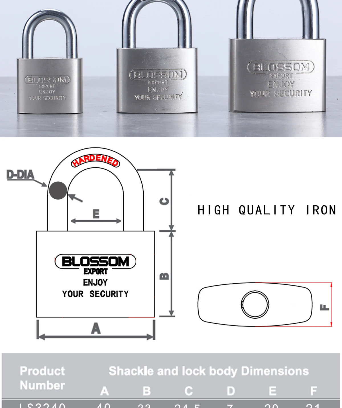 LS32 60MM Blossom Lock - Heavy Duty Iron Padlock with Keys